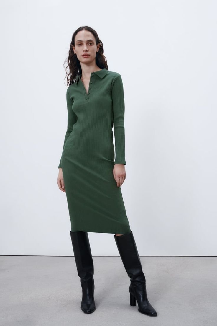 Midi Longsleeve Collar Neck dress - ETN - The Budget Store